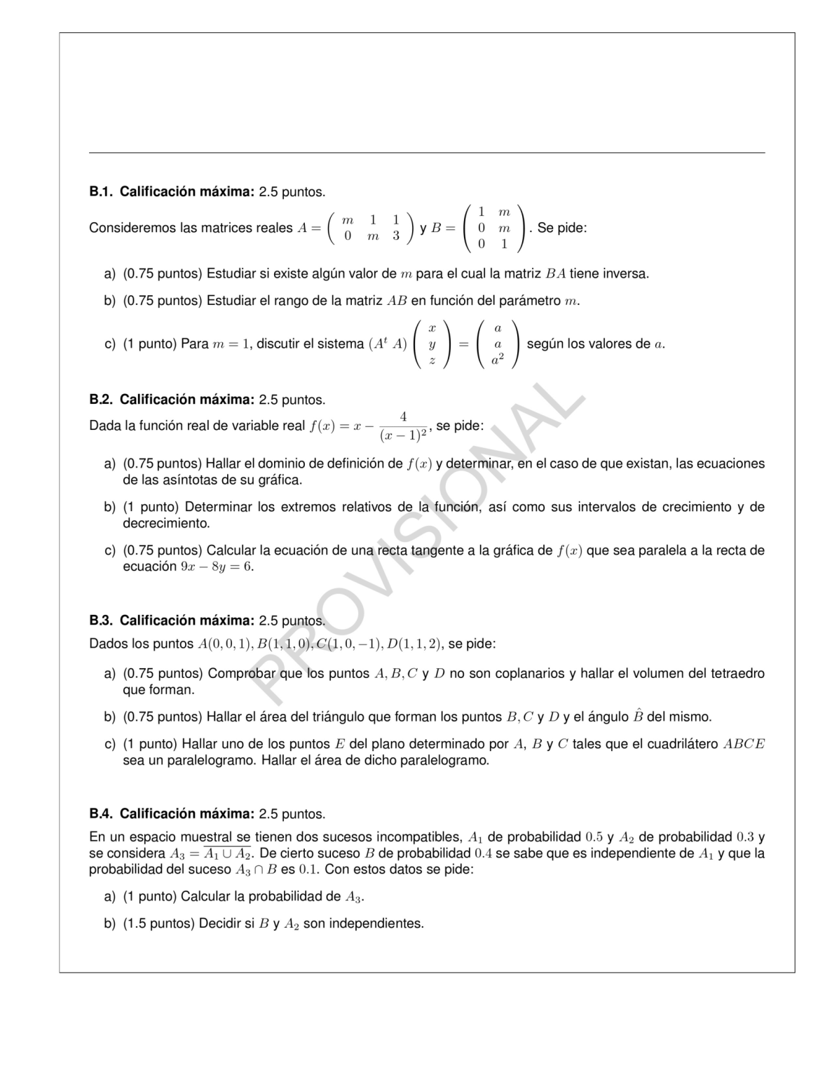 Matemáticas Selectividad 2024 examen Modelo cero Madrid Resuelto EVAU ...