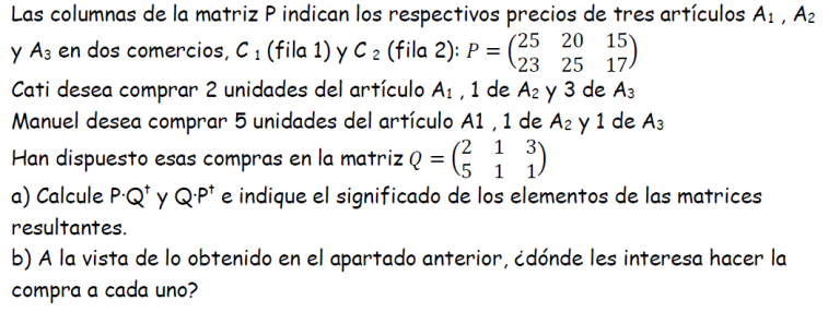 Problemas de MATRICES con enunciado resueltos Solución pdf ...